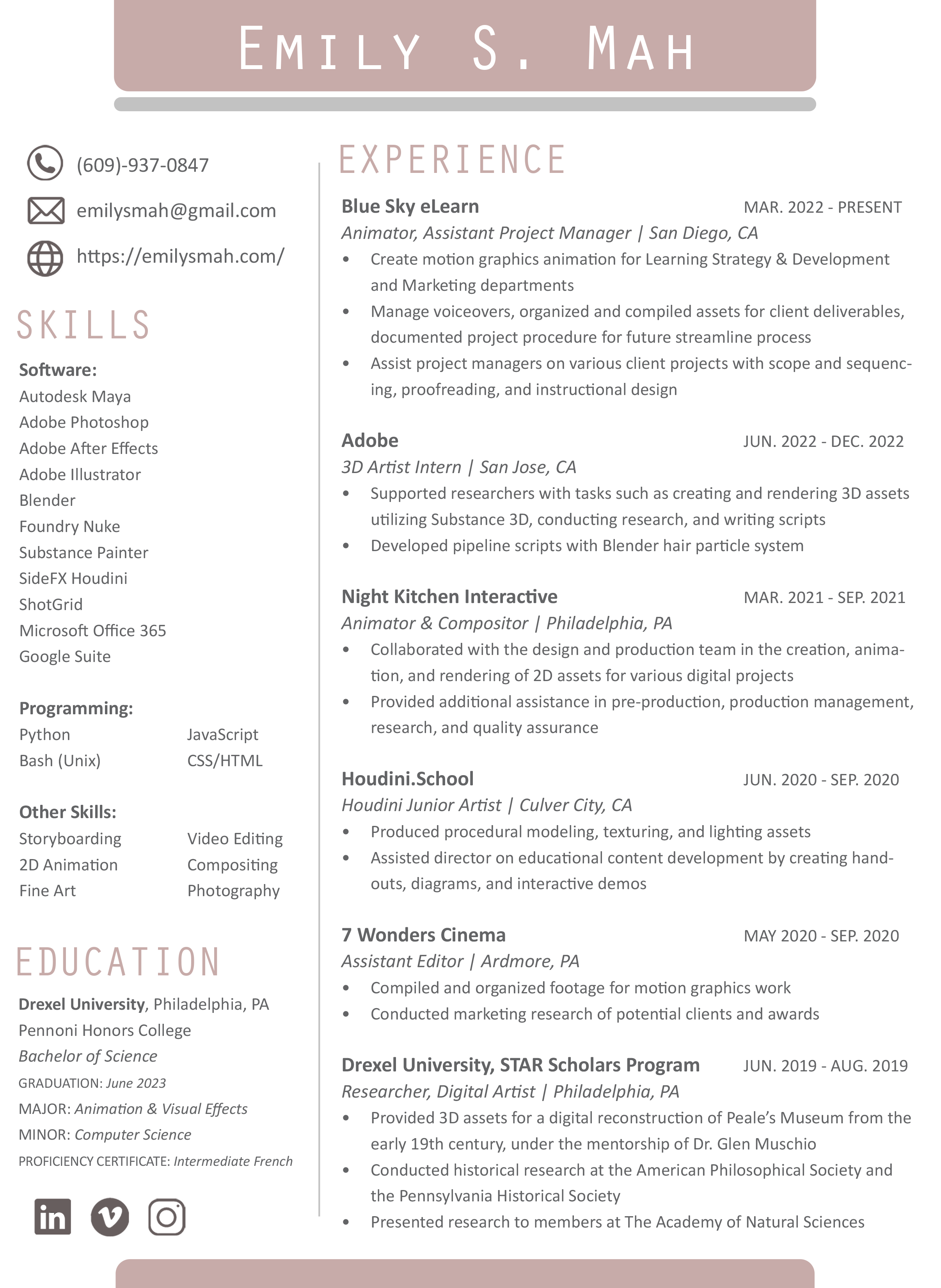 RESUME – Emily S. Mah